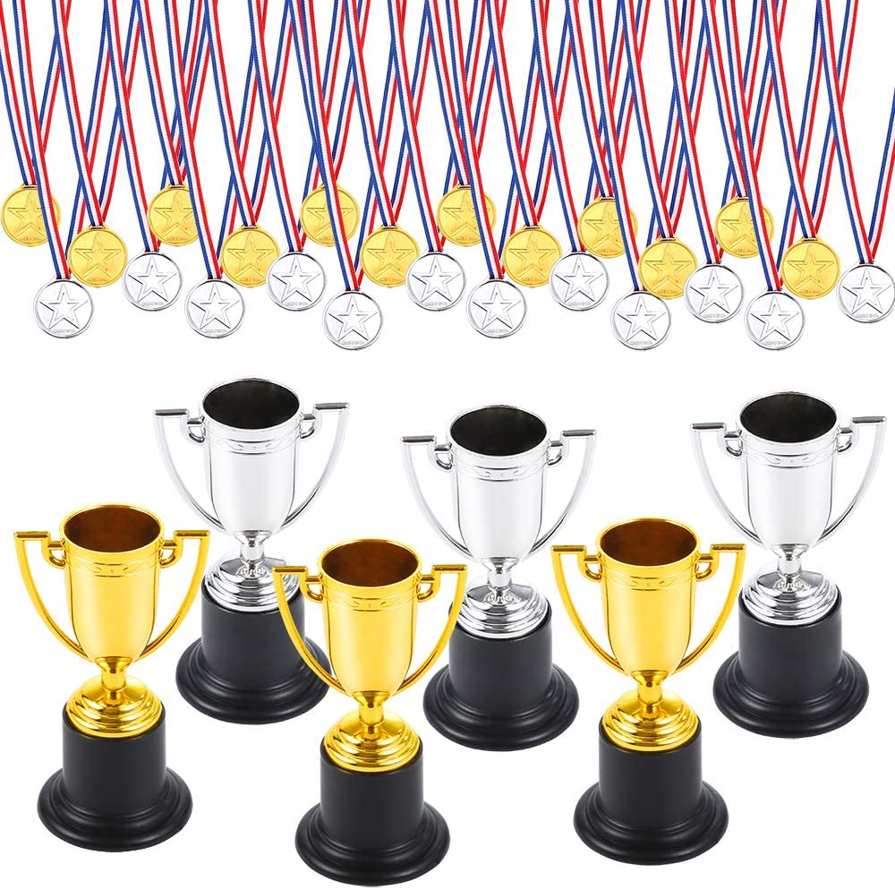 Pllieay 30 Pieces Winner Trophies Medals Set Including 6 Pieces Plastic ...