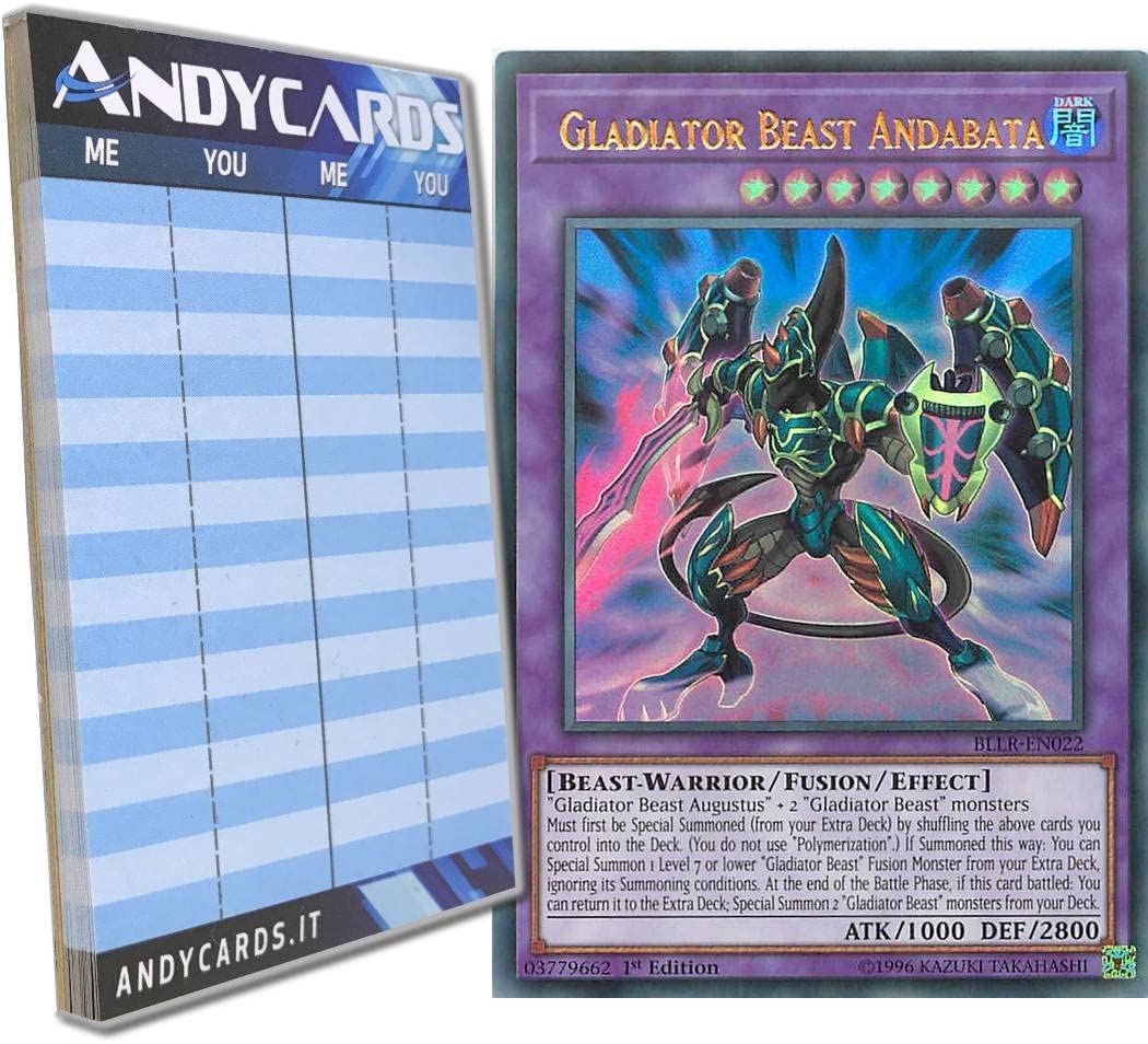 Yu-Gi-Oh! – GLADIATOR BEAST ANDABATA – Ultra Rare BLLR-EN022 in ENGLISH + Andycards Scorepad ...