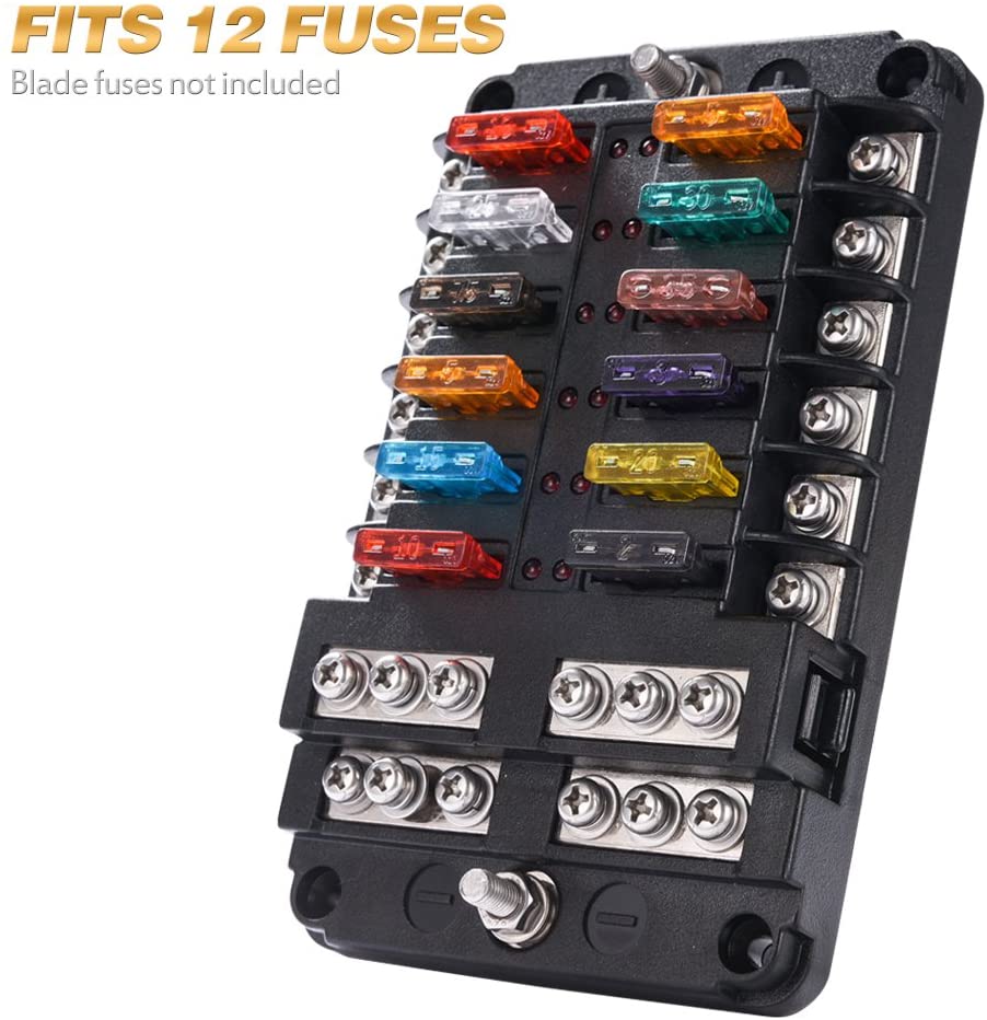 MICTUNING Car Fuses,12 Way Fuse Box,12 Way Blade Fuse Box with LED ...