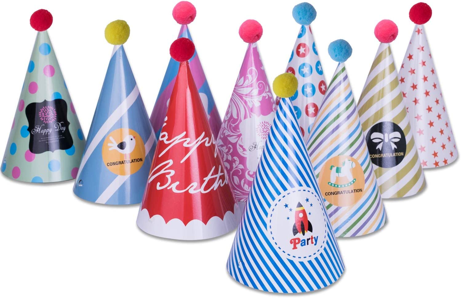 LIVEGREEN 10pcs Kids Birthday Party Cone Hats Party Hats Lovely Cake ...