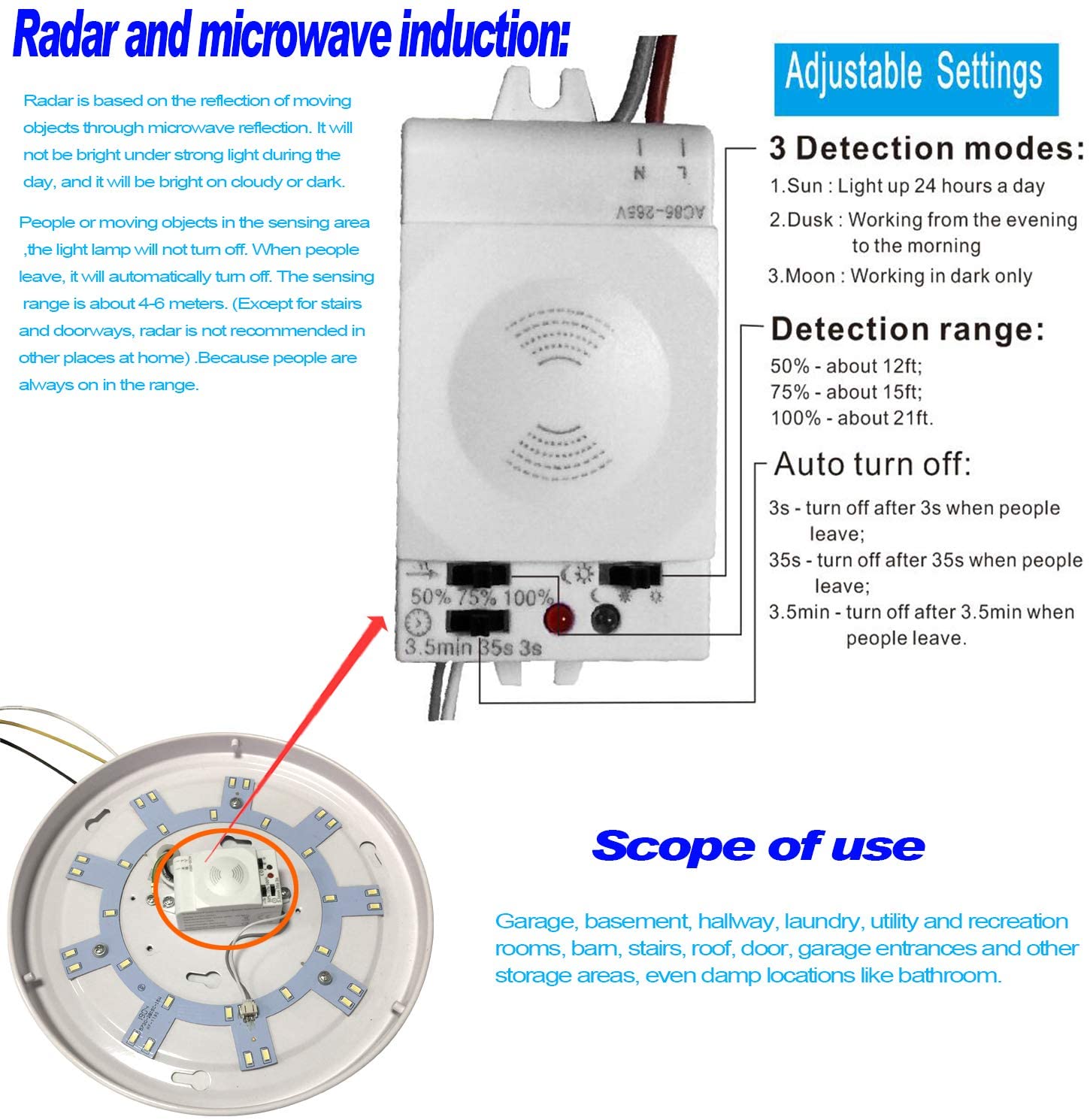 Brolight Motion Sensor Ceiling Light,18W Led Flush Mount Ceiling Light ...