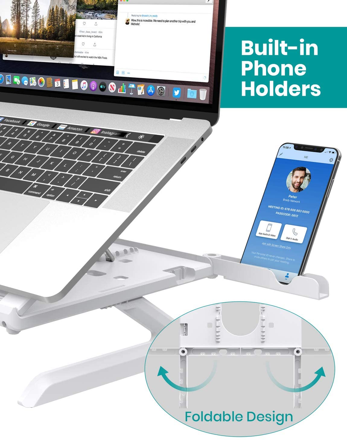 Laptop Holder Built-in Folding Legs&Phone Holder,9-Adjustable Height ...