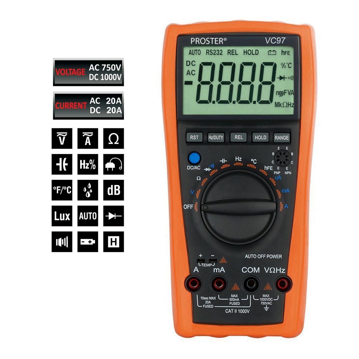 Digital Multimeter 3999 VC97 LCD Auto Ranging Multi Meter CAT II with ...