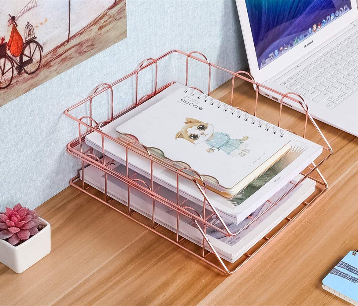 EasyPAG 2 Tier A4 Metal in Trays Stackable Office Desk Tidy File Holder ...