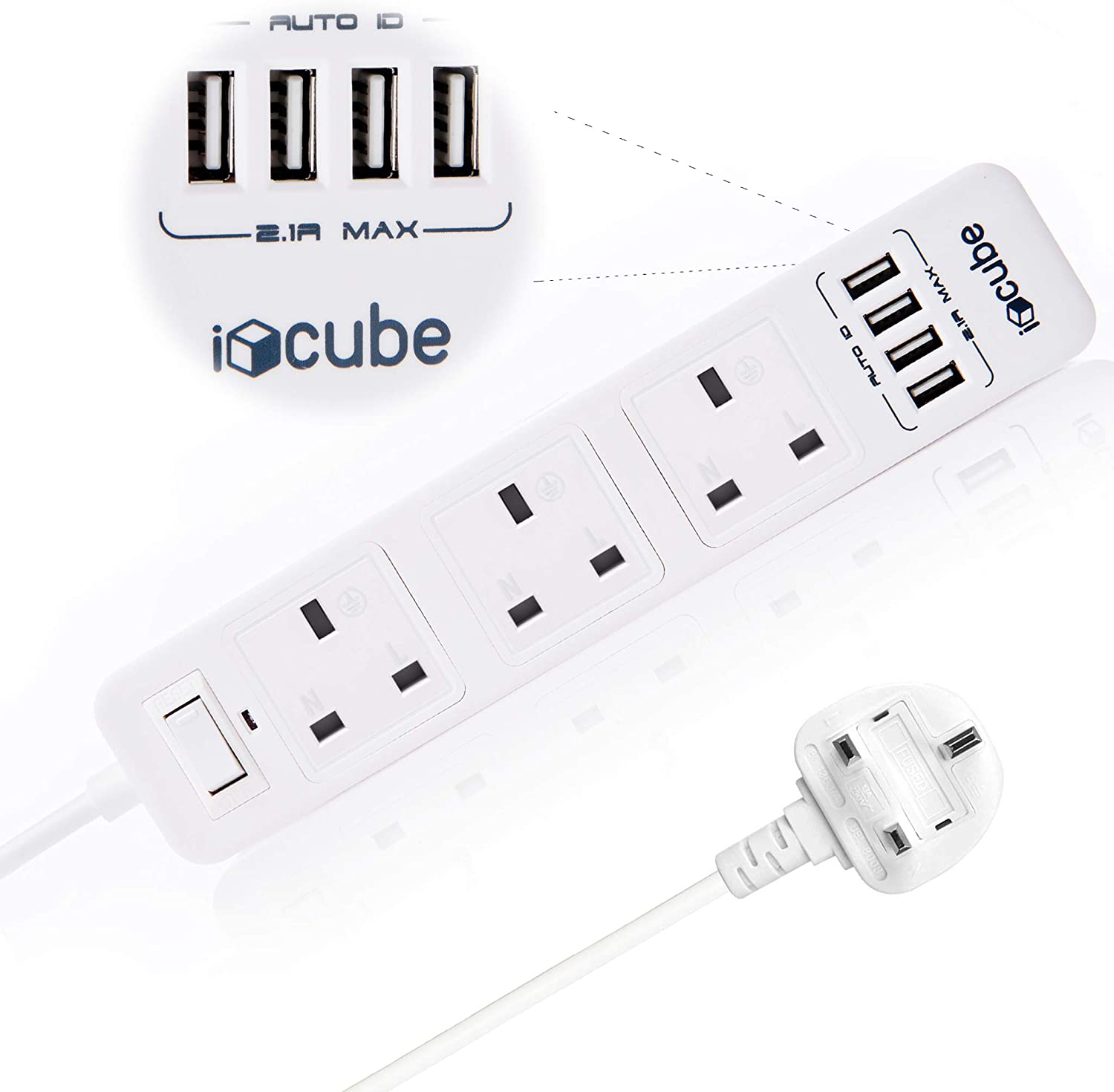 iBlockCube® Extension Lead 5M Surge Protected Power Strips Outlets w/ 4 ...