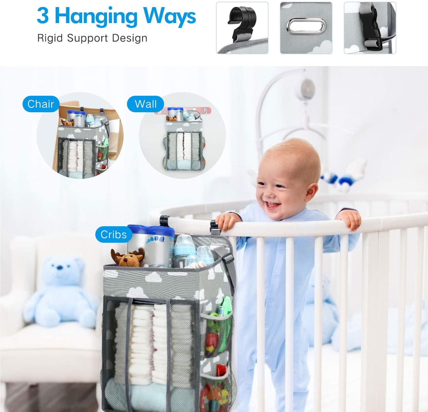 Magicfly Hanging Nappy Diaper Caddy Organiser, Crib Nappy Organiser ...