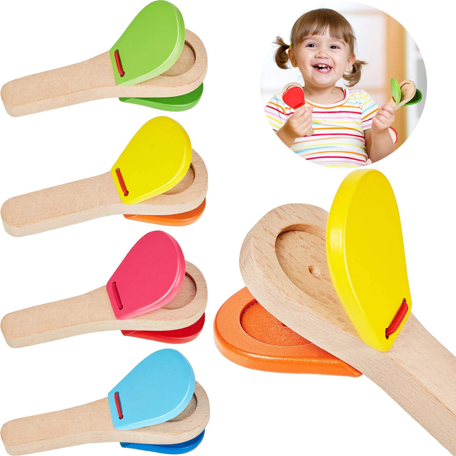 4 Pieces Wooden Castanet Clapper with Long Handle Musical Wooden ...