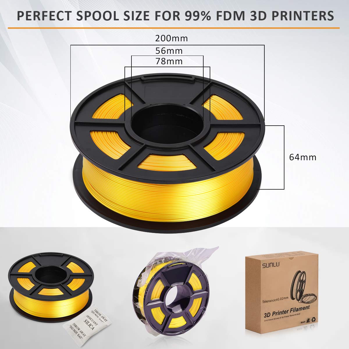 SUNLU PLA Filament 1.75mm, Silk Gold 3D Printer Filament, 1KG 2.2 LBS ...