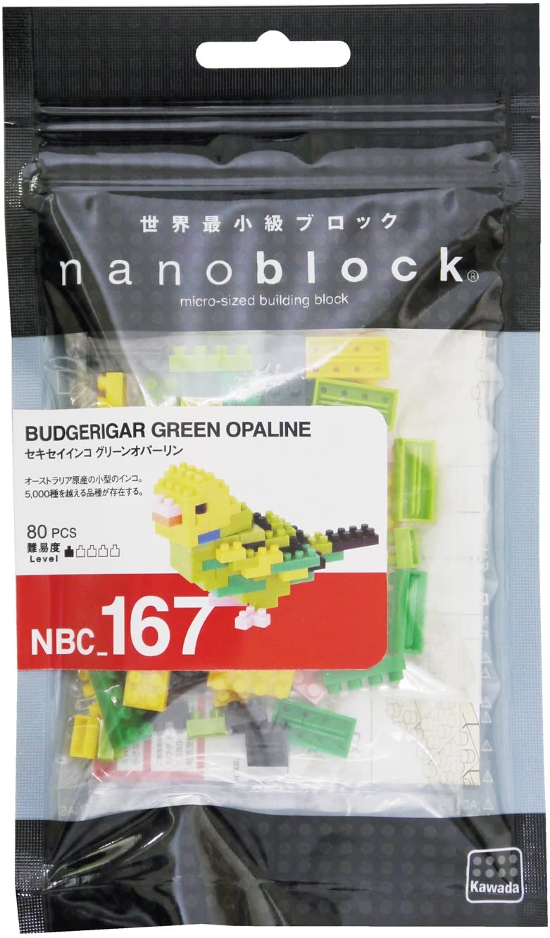 KAWADA Nanoblock Birds – Budgerigar Green Opaline, Nanoblock ...