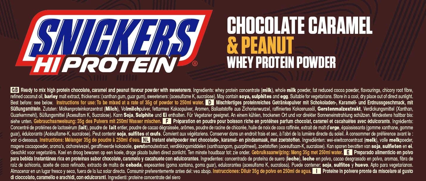 Snickers Hi Protein Chocolate, Caramel & Peanut Flavour Whey Protein ...