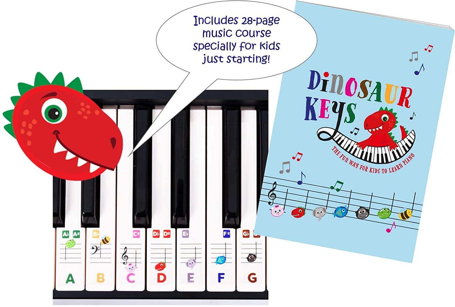 Dinosaur Keys piano keyboard stickers and beginner music course for ...