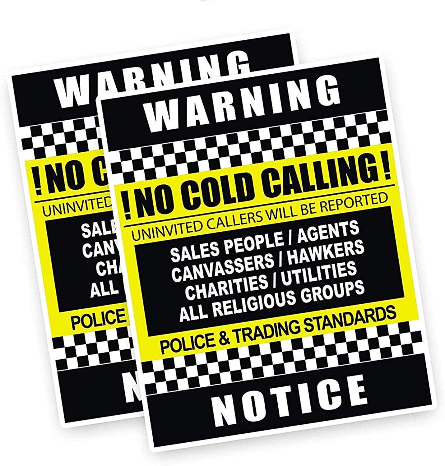 Pack of 2 NO COLD CALLING Sign 100 mm x 120 mm Self Adhesive Waterproof ...