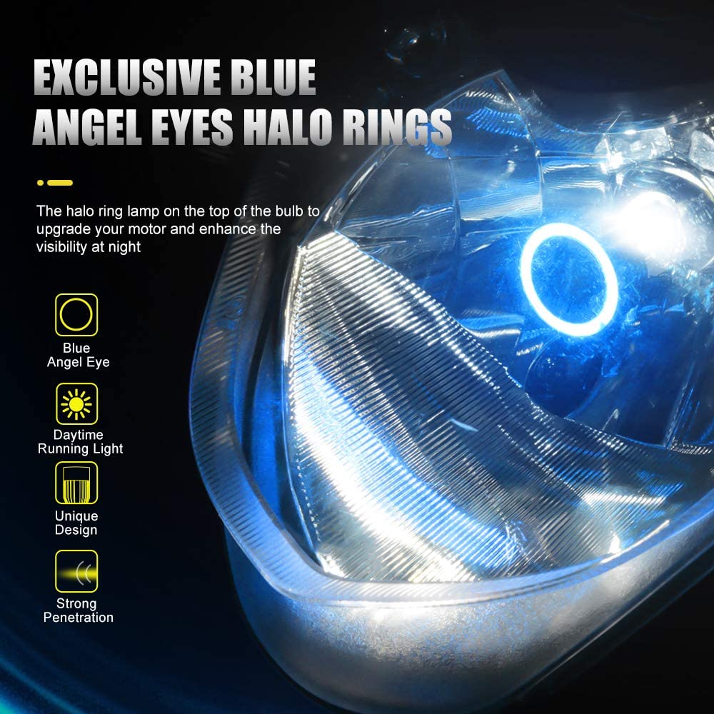 Aolead H4 LED Motorcycle Headlight Bulb, HS1 LED Headlamp with Angel Eye, DC 12V 6000K – BigaMart