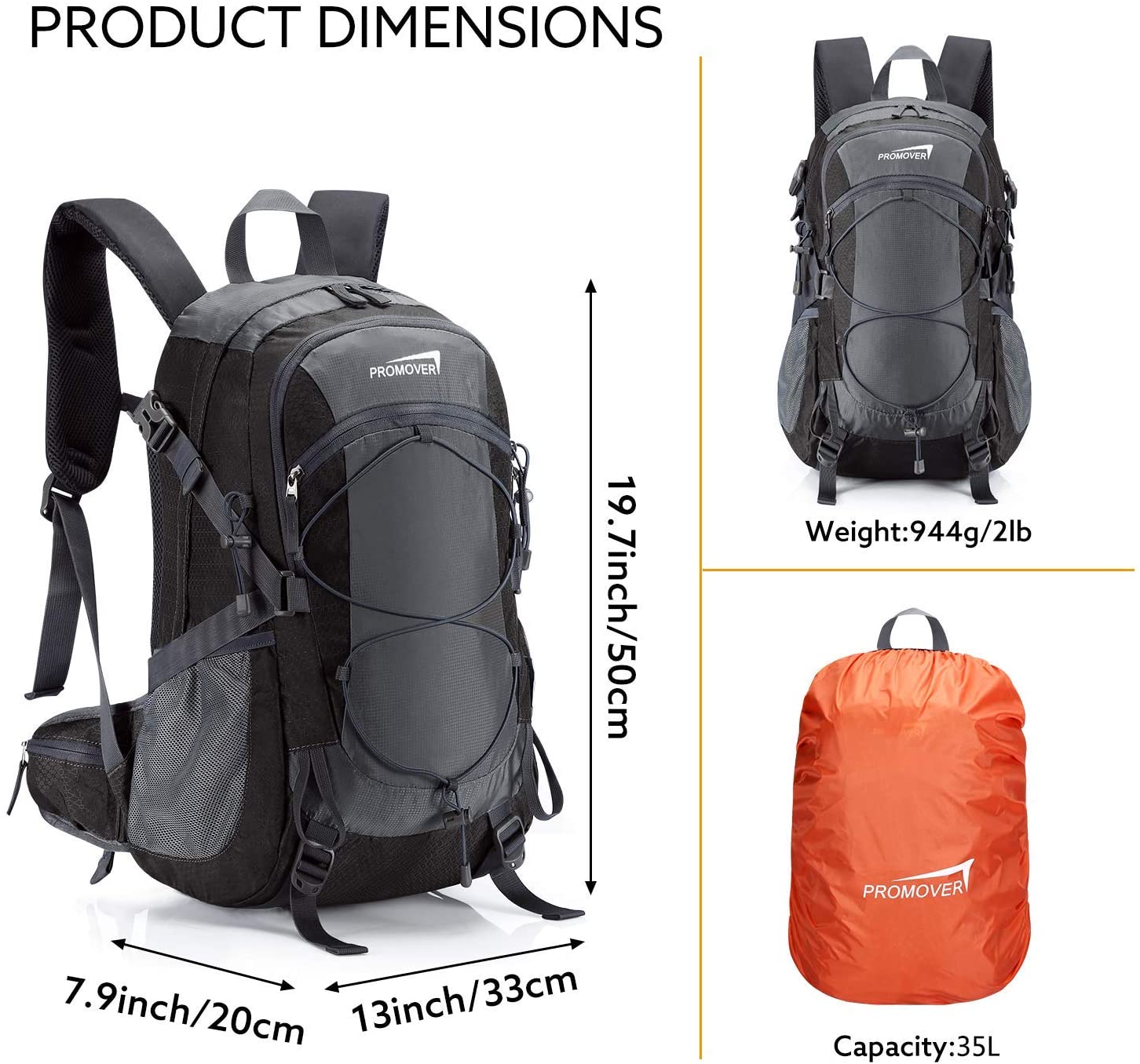 Promover 35 L Lightweight Hiking Backpack Water Resistant Outdoor ...