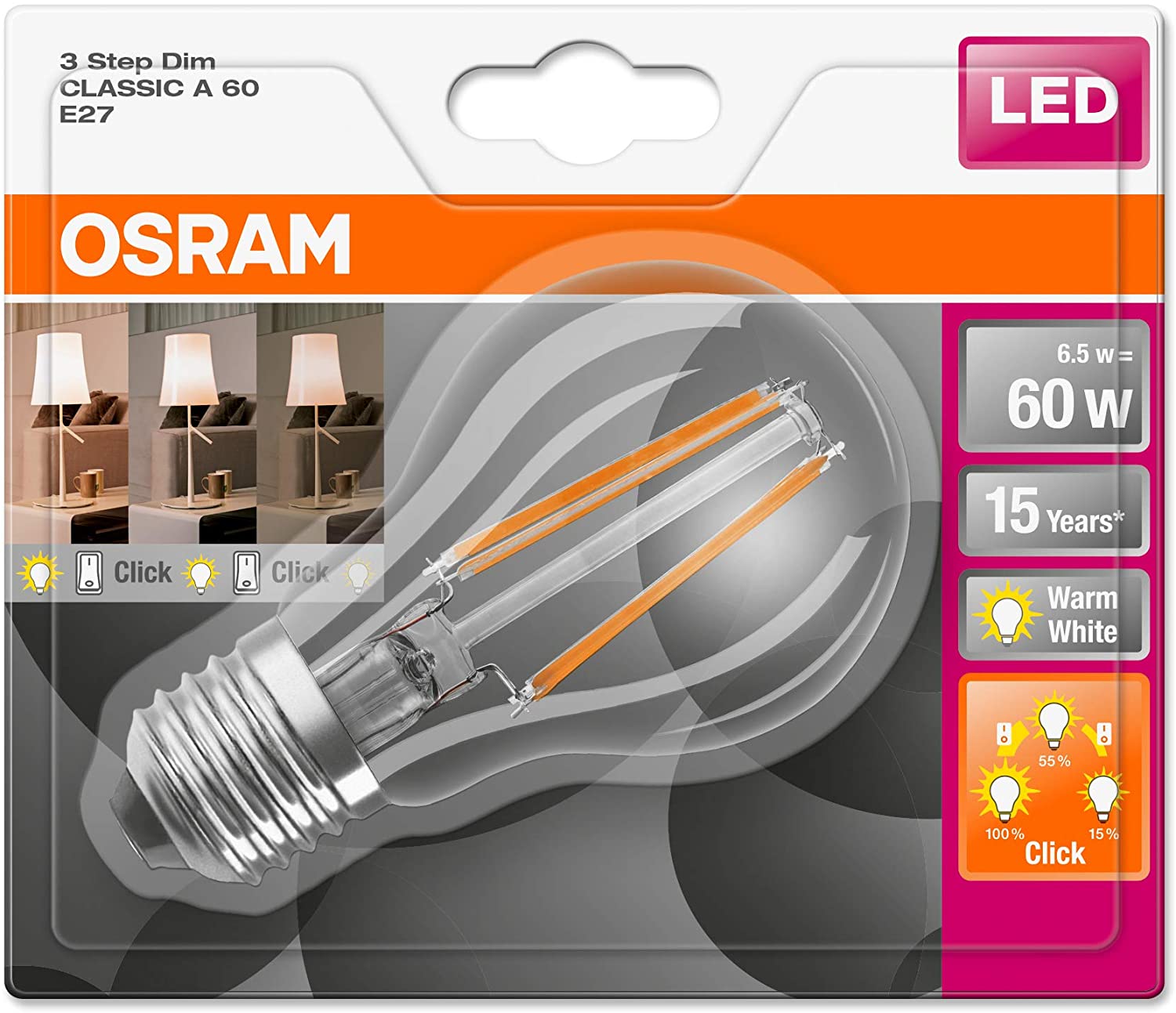 Osram LED Star+ Triple Click Dim, Socket: E27, Dimmable in 3 Levels ...