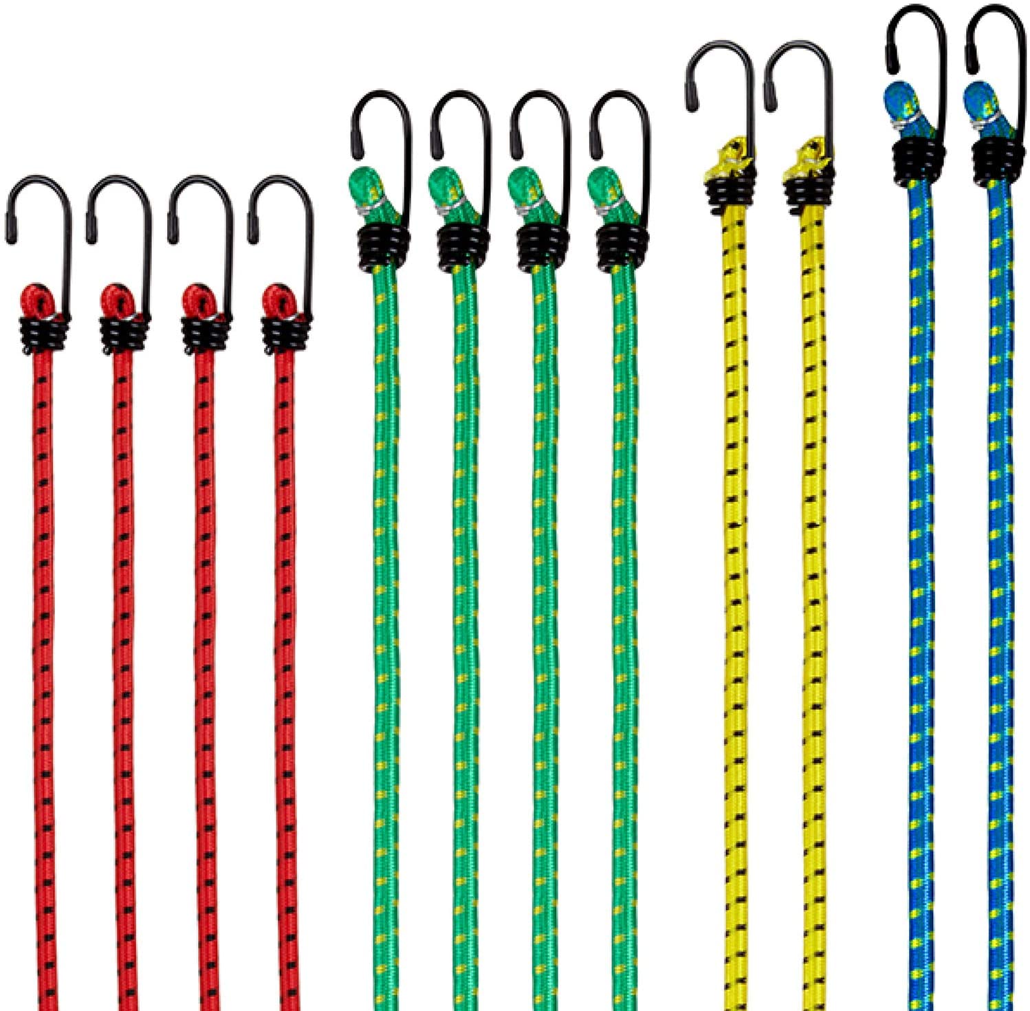 PRETEX 12 Bungee Cords with Hooks w/ 4 Different Length & Colours ...