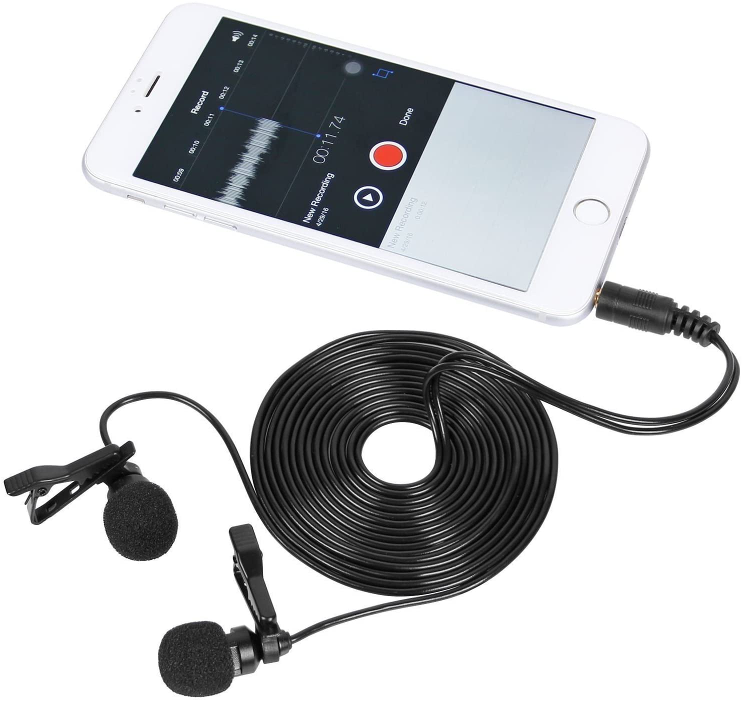 3.5mm Clip on Mic, 4 Pole CTIA Jack Plug Interface Dual Head Lapel Tie ...