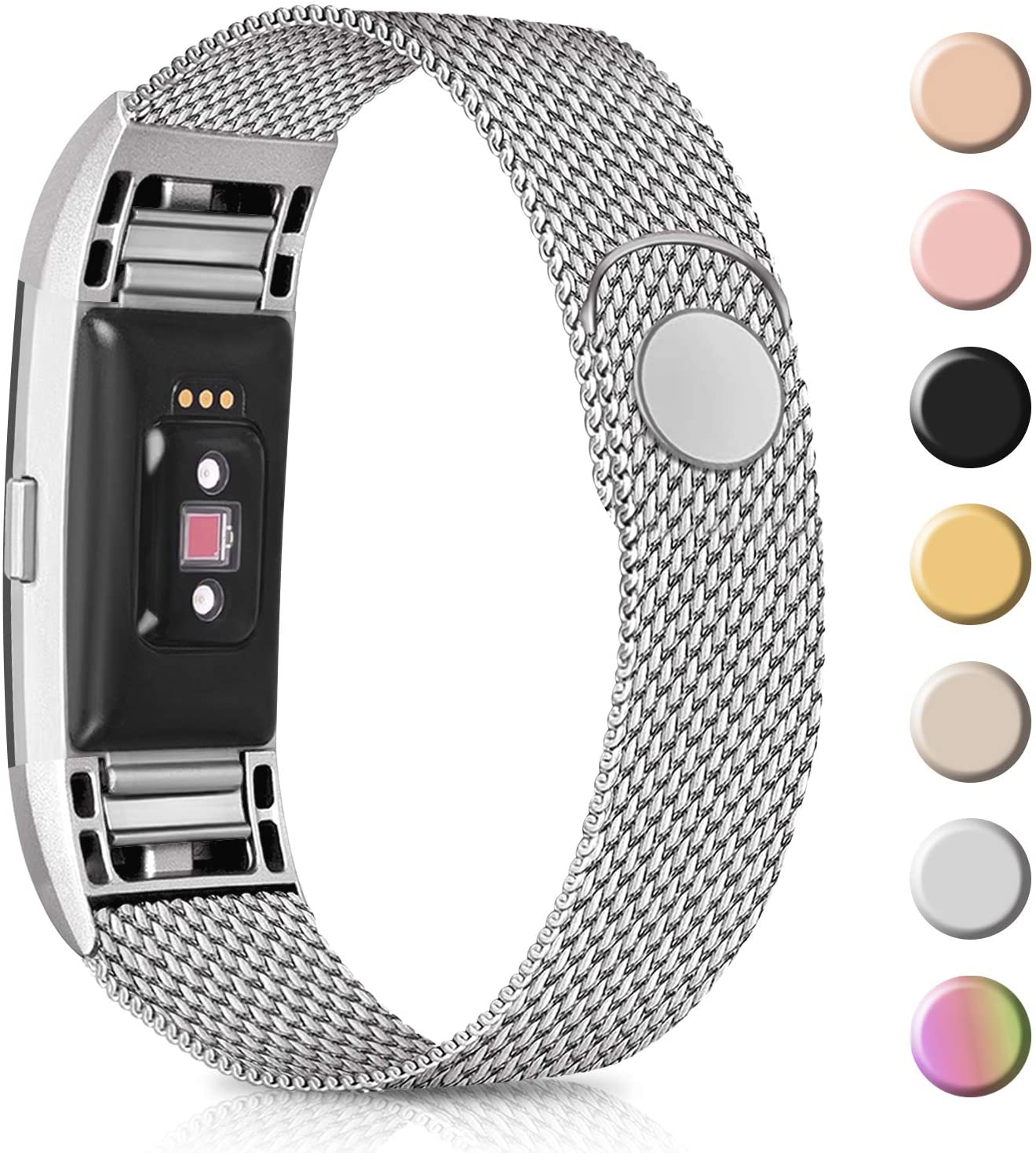 Amzpas Replacement For Fitbit Charge 2 Strap, Metal Mesh Magnetic ...