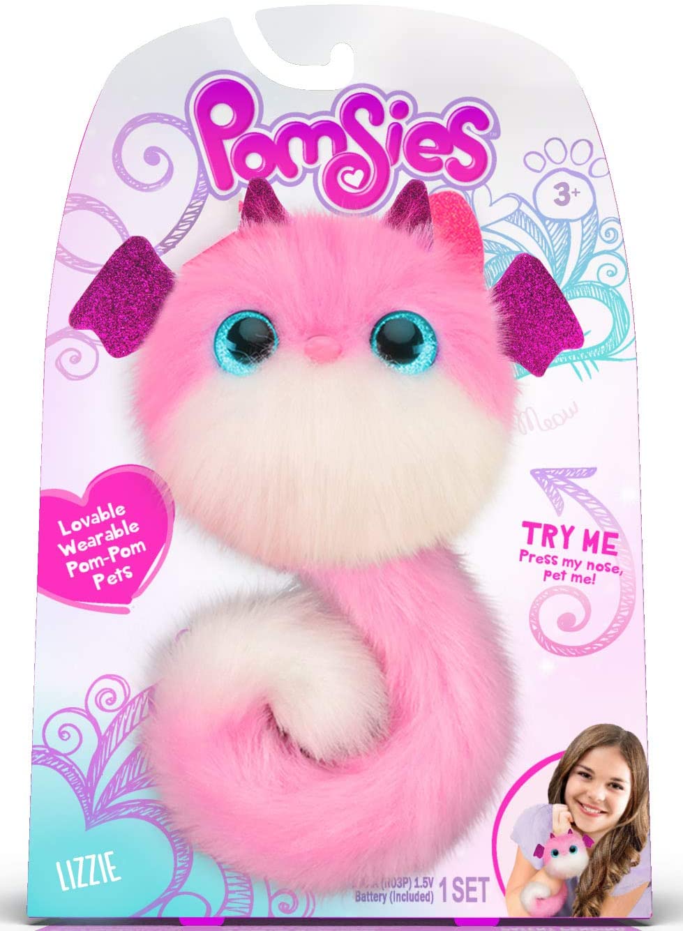 Bandai Pomsies Lizzie 82842 Interactive Plush Toy with Pink and White ...