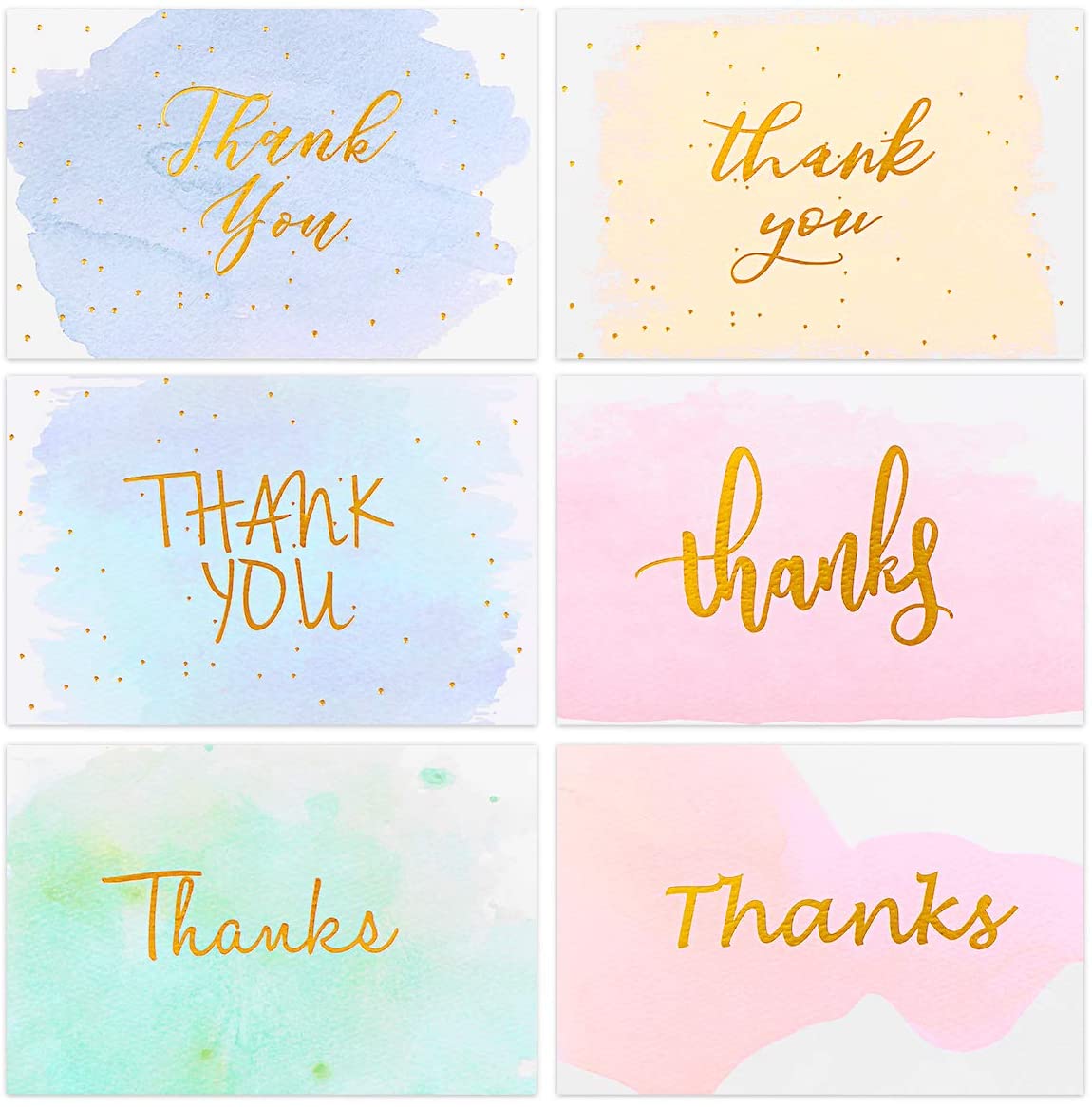 48 Pack Thank You Cards Pack, Gold Foiled Watercolor Greeting Cards ...