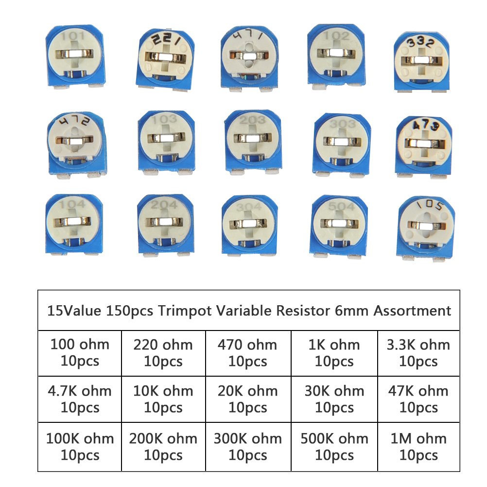 QLOUNI 150PCS 15 Values Variable Resistor Adjustable Trimmer ...