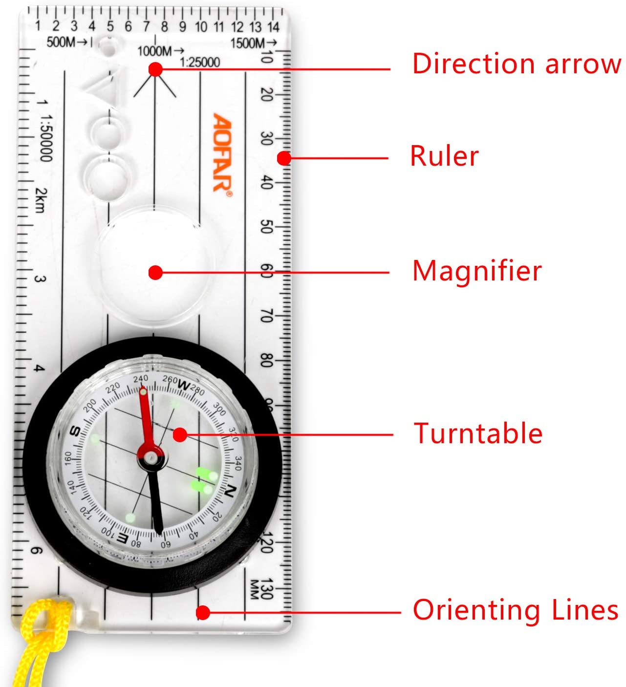 AOFAR AF-5D Map Compass with Raised Base Plate and Swivel Bezel for ...