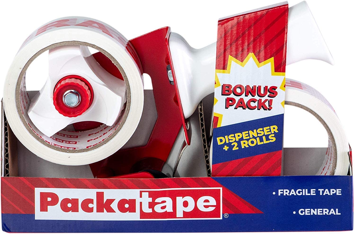 Packatape | Packing Tape Gun + 2x Fragile Tape Roll 48mm x 60m | Parcel ...