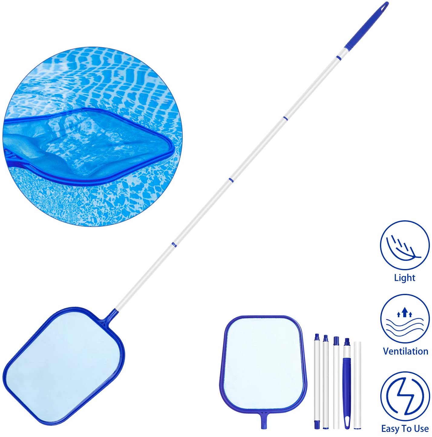 Aiglam Pool Leaf Skimmer, Fine Mesh Skimming Pool Net with 47” 5 ...