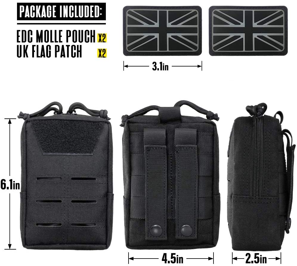 WYNEX Tactical Molle Pouches of Laser-Cut Design, 2 Pack Utility EDC ...