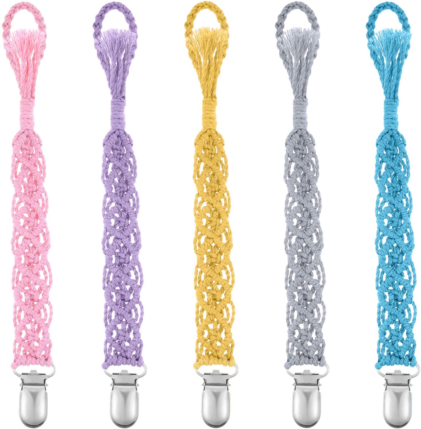 5 Pieces Macrame Baby Pacifier ClipsBraided Pacifier Holder Teething ...