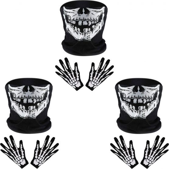 Tatuo White Skeleton Gloves and Skull Face Mask Half Ghost Bones for ...