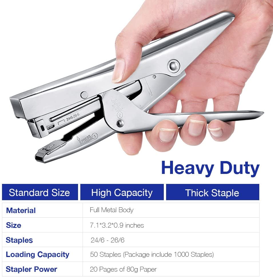 Stapler Plier Stapler with 1000 Staples and Remover Set 20 Sheets ...