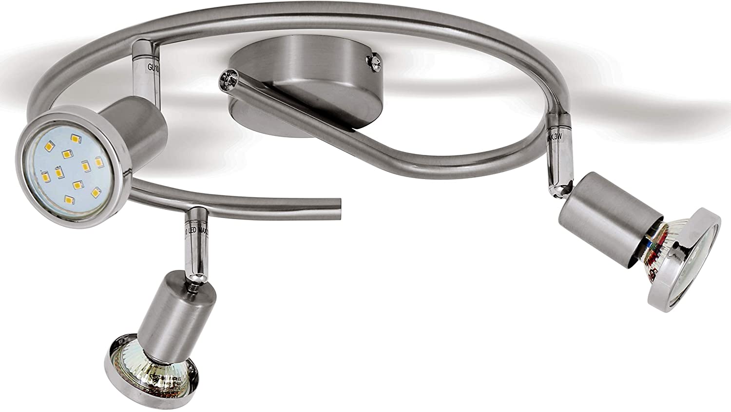 B.Kt LED 3 spots ceiling spotlight, rotatable spots, 3 x 3W GU10 bulbs ...