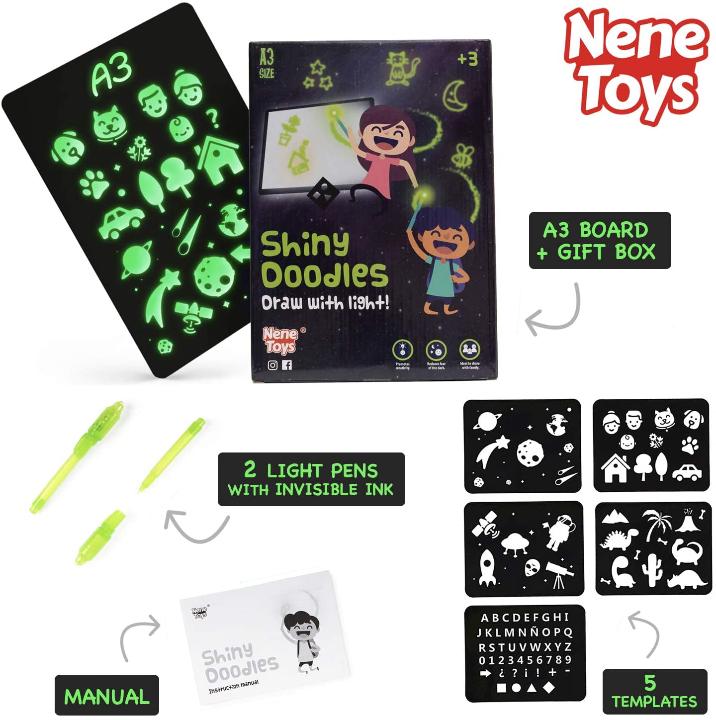 Nene Toys – Magic Drawing Boards with Light for Kids – Fluorescent ...