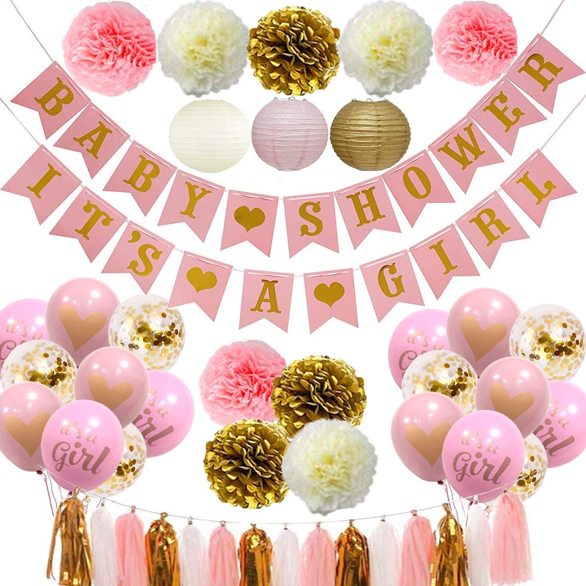 sancuanyi Girls’ Baby Shower Decoration, Pink and Gold, It’s A Girl ...