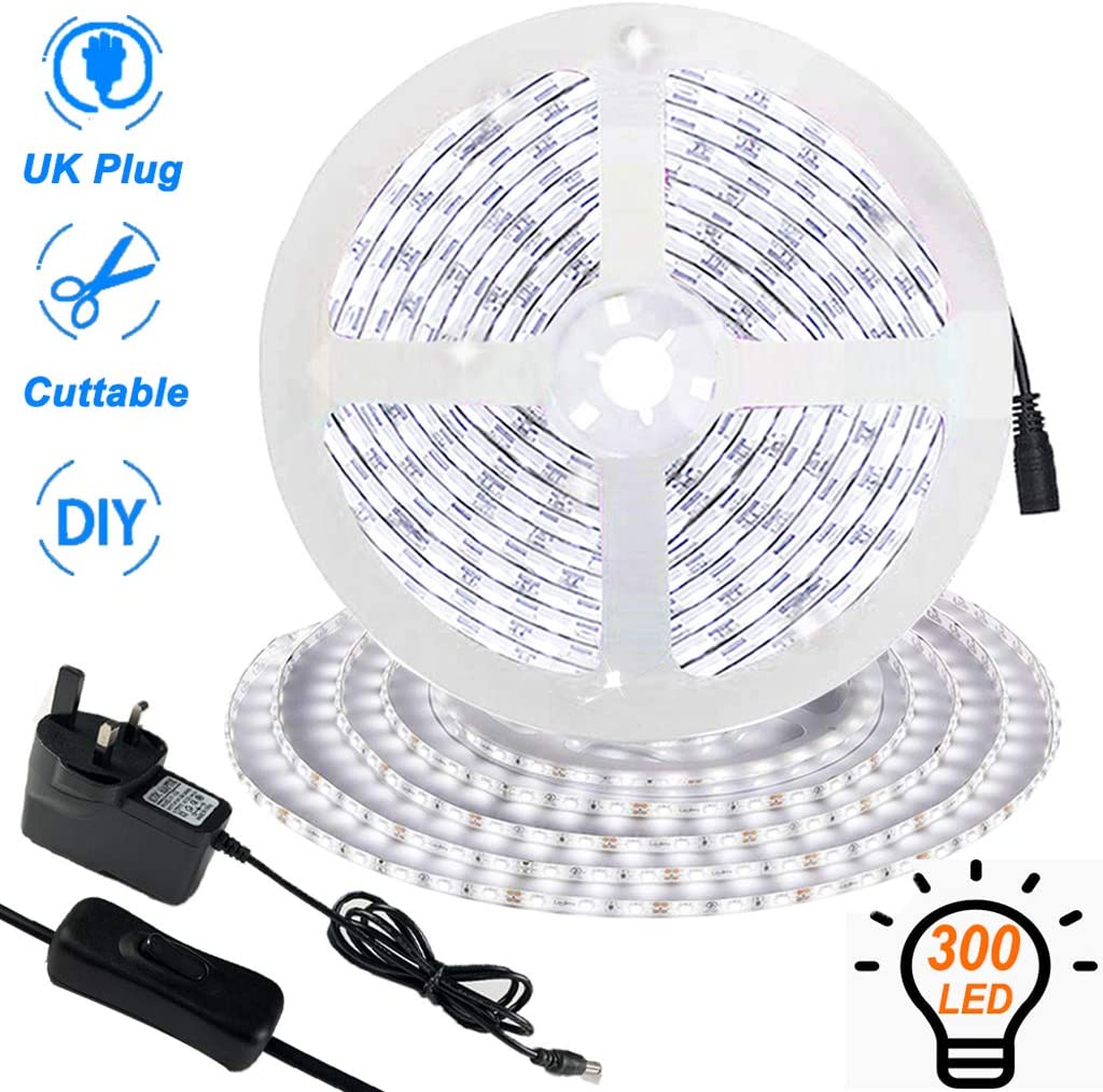 Chipark 16.4ft LED Strip Lights Kits, 12V LED Ribbon with Power Adapter ...