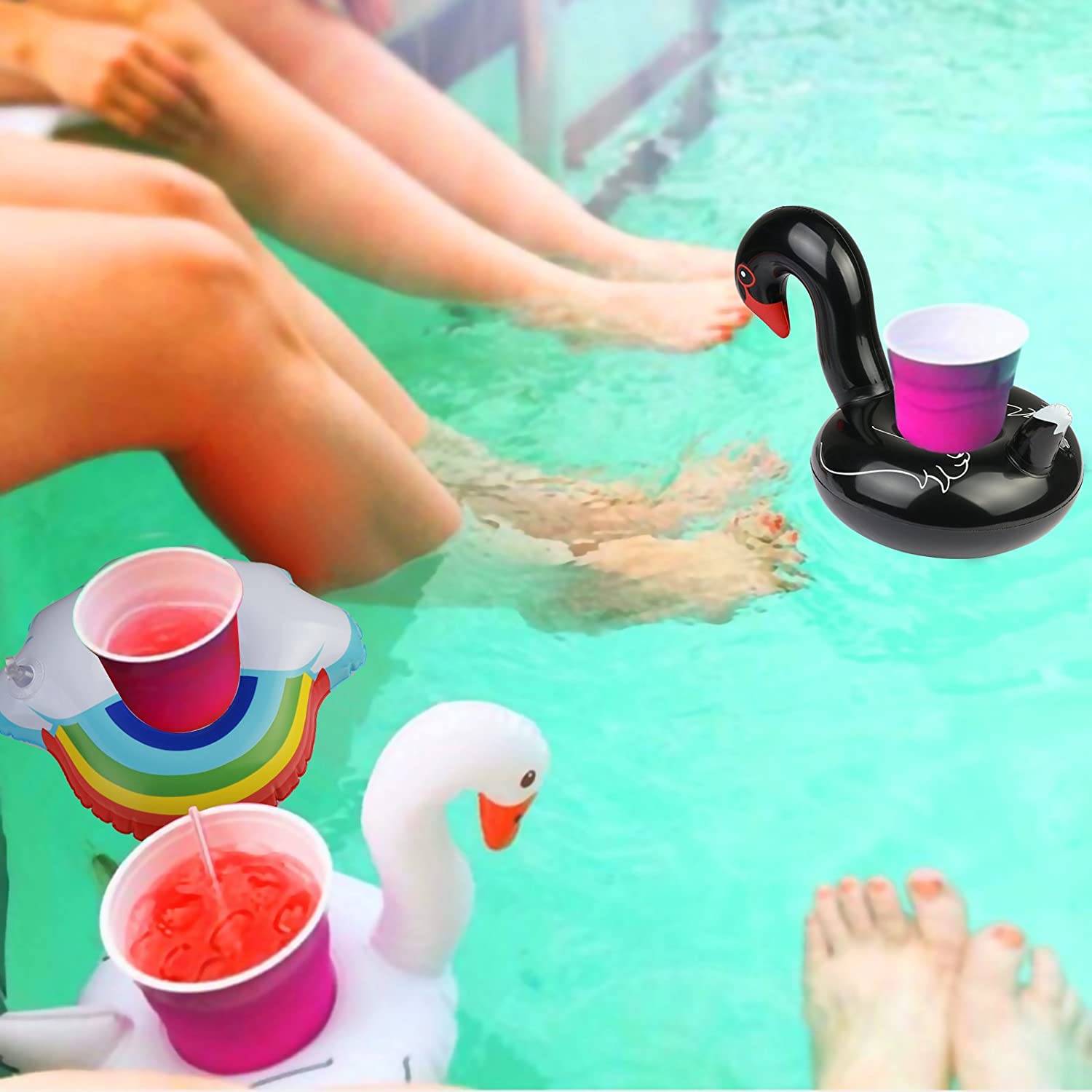 KAKOO Inflatable Drink Holder, 12 Pcs Inflating Floating Drink Coasters ...
