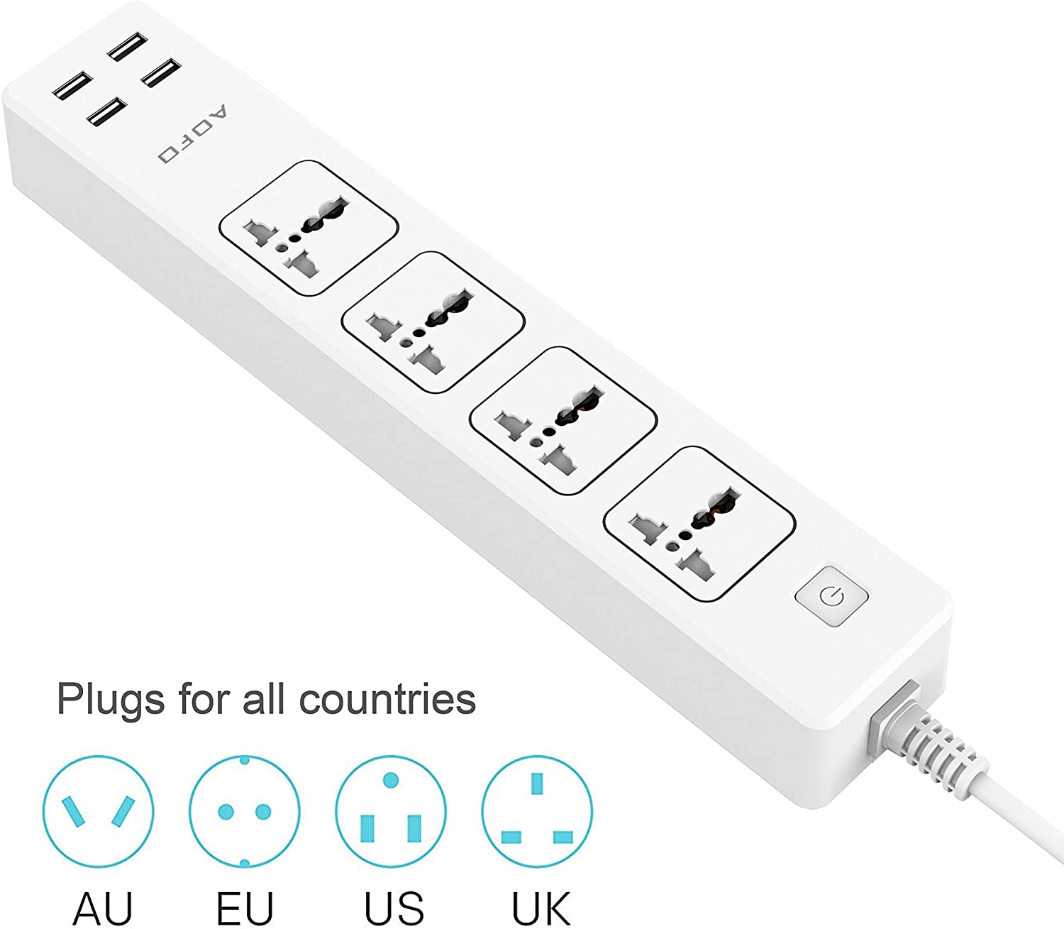 AOFO Power Strips Extension Lead with USB Ports 4 Way Outlets 4 USB ...