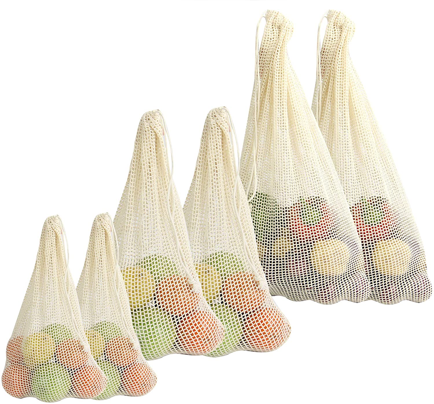 Organic Cotton Vegetable Bags – Set of 6 | Reusable Grocery Bags | Eco ...