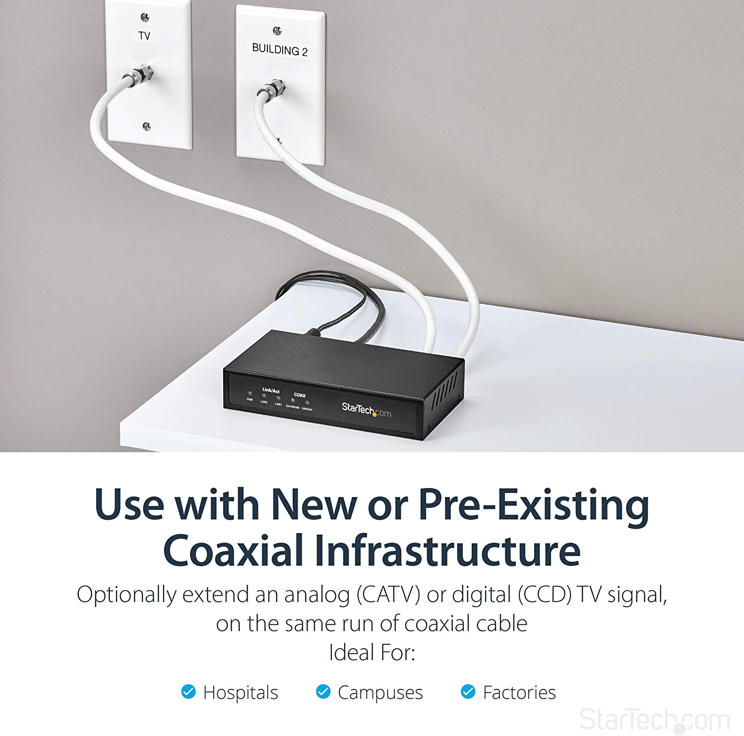 StarTech Gigabit Ethernet over Network Extender Kit – 2.4km IP to Coax ...