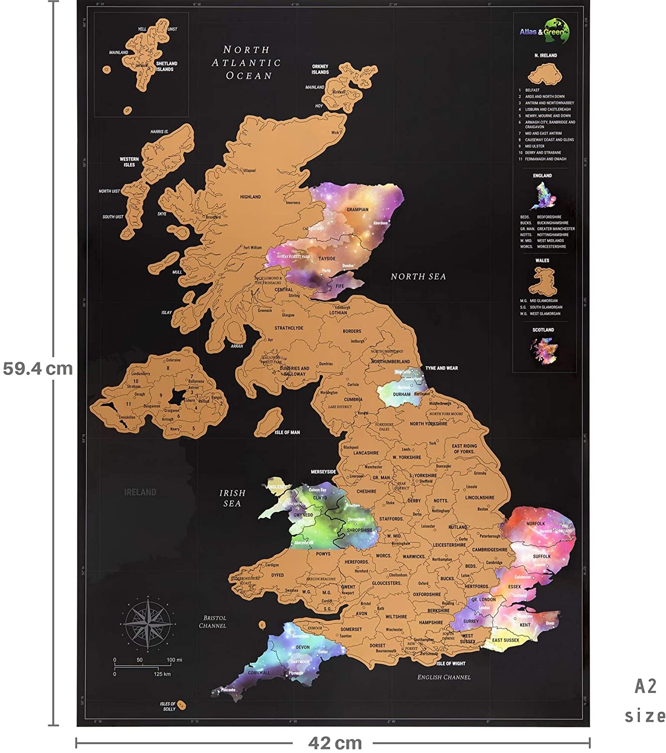 Scratch Off Map UK | A2 Poster + Accessories Kit and Travel Gift Tube ...