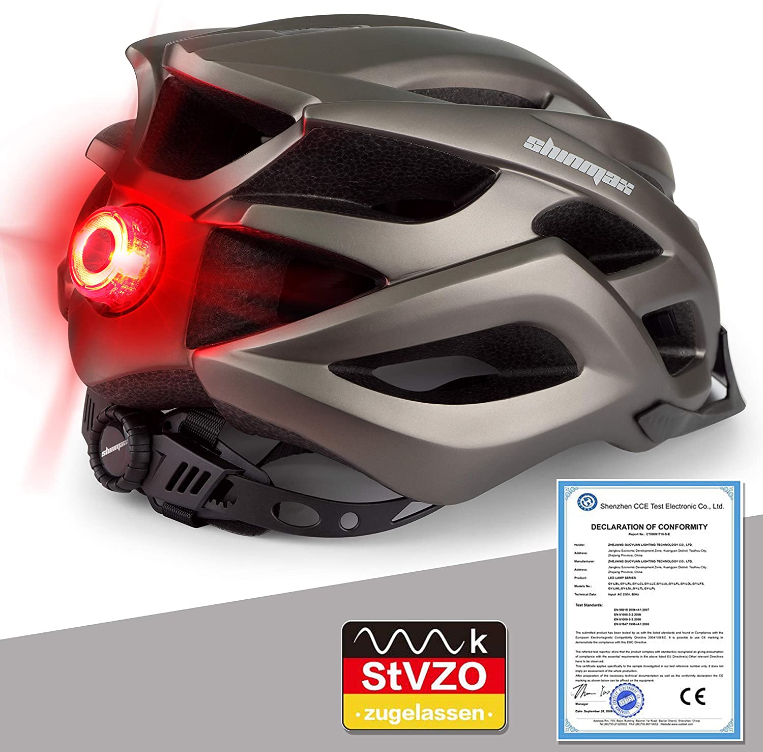 Shinmax Bicycle Helmet with Safety LED Light,CE & Stvzo Certified ...