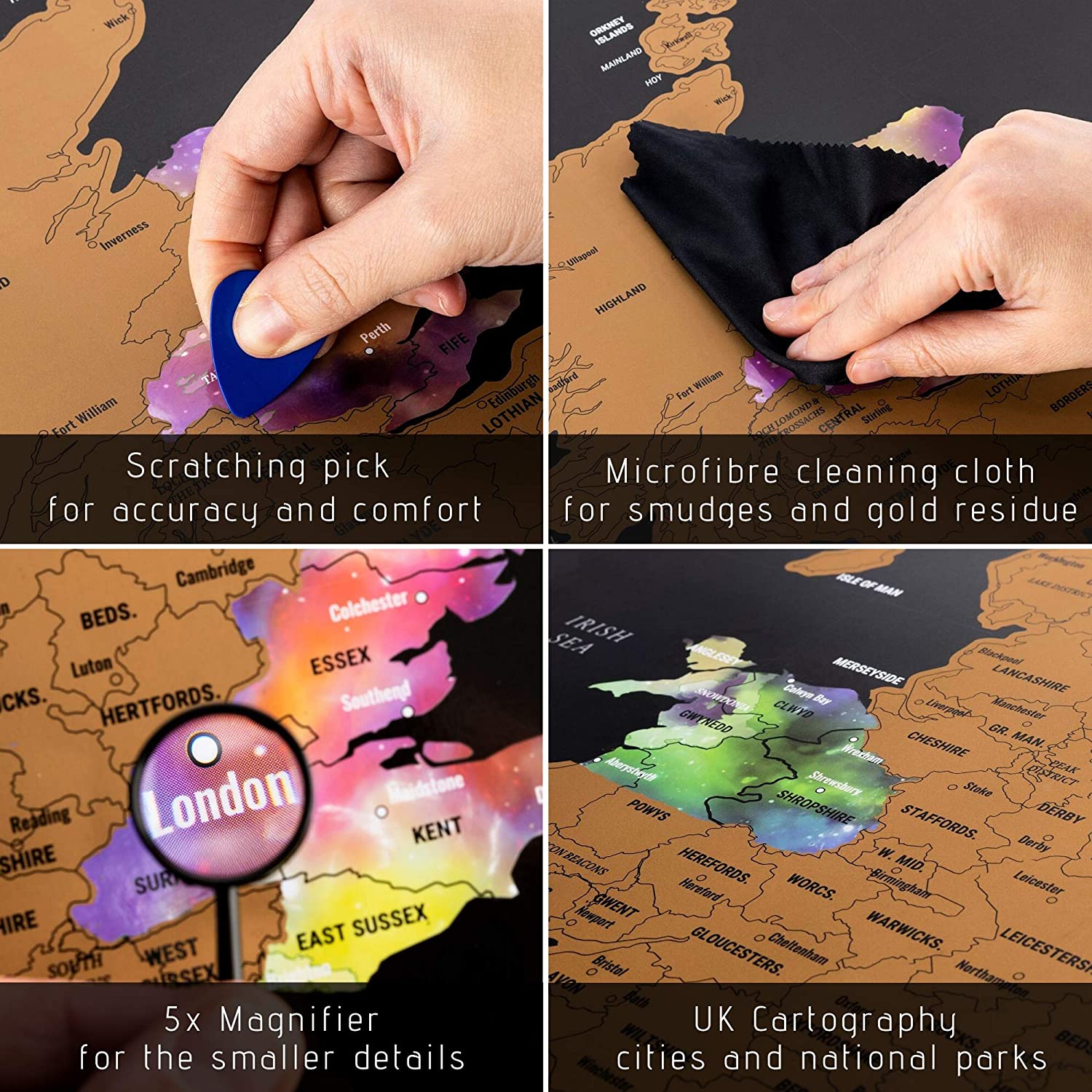 Scratch Off Map UK | A2 Poster + Accessories Kit and Travel Gift Tube ...