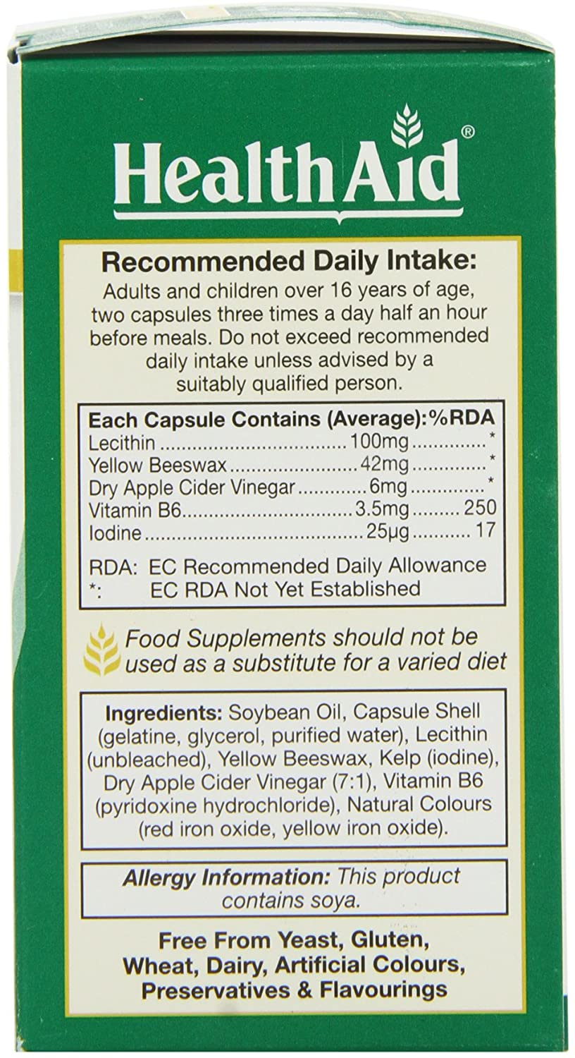 HealthAid Cider Trim – Lecithin, Apple Cider Vinegar – 90 Capsules ...