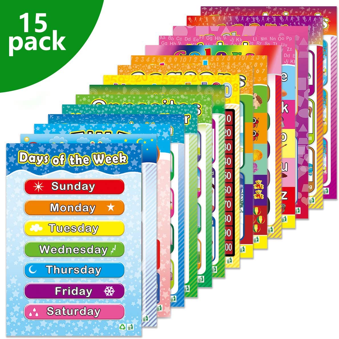 15 Pack Alphabet Poster Educational Poster Laminated Wall Chart for ...