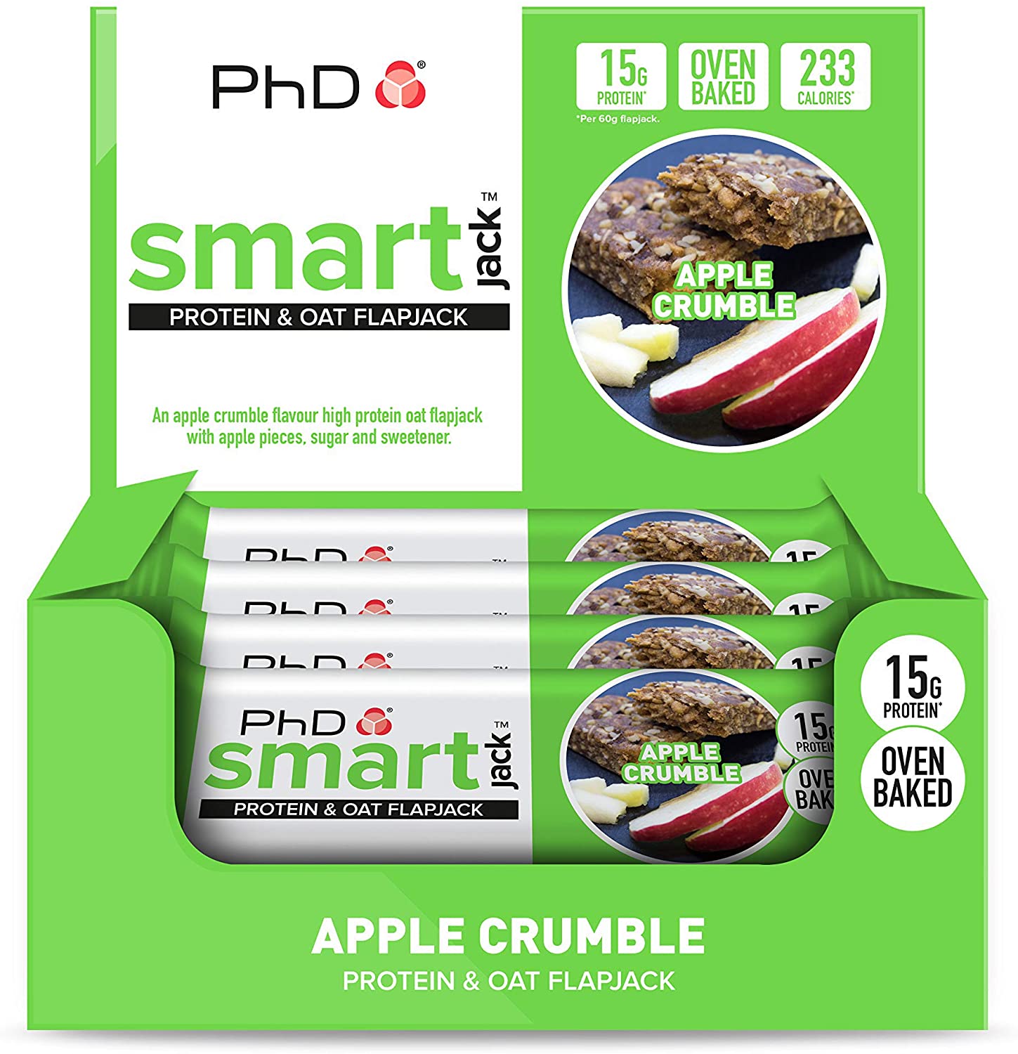 PhD Smart Jack, High Protein, low sugar baked Oat Flapjack-(Apple ...