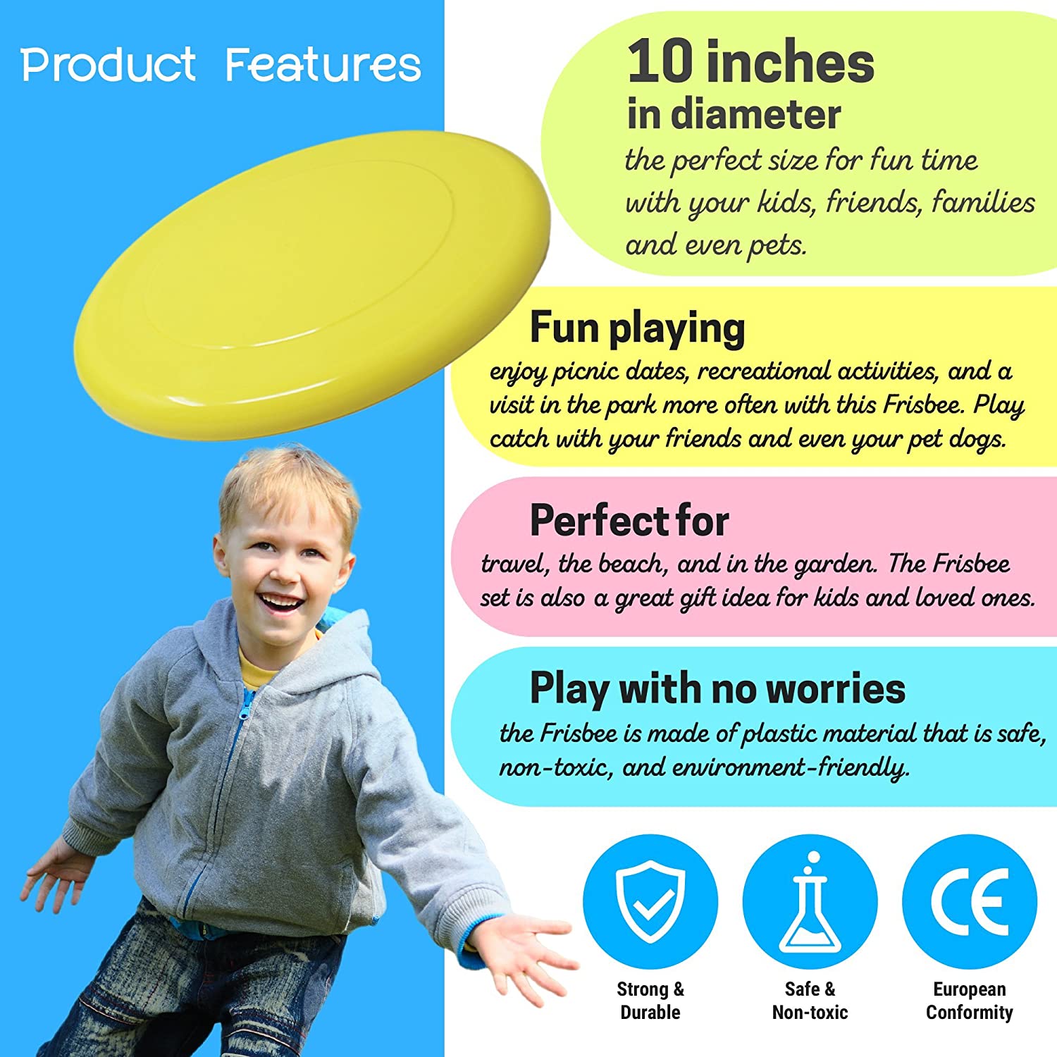 Bramble – 12 Multi Coloured 23cm Frisbee Flying Disc saucers – Solid ...