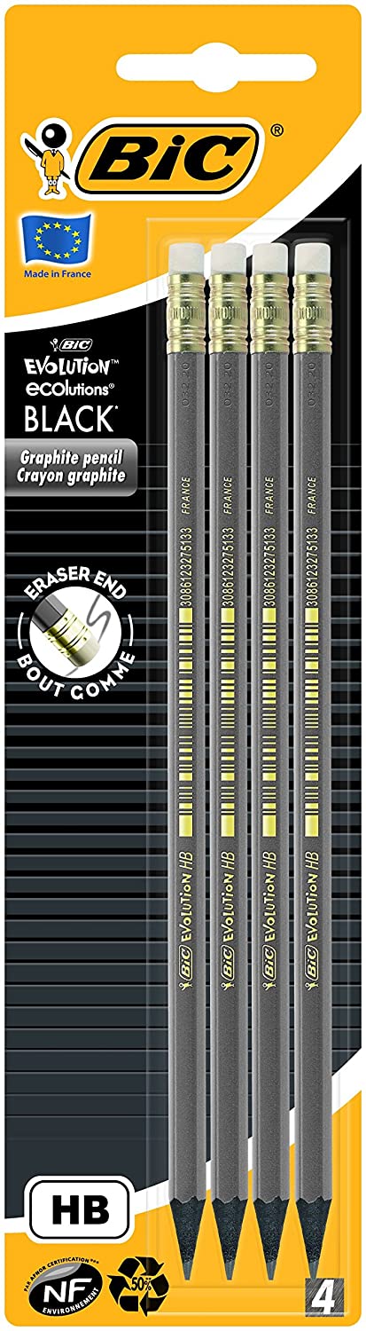 BiC Evolution HB Eraser Tip Pencil – Black (Pack of 4) – BigaMart