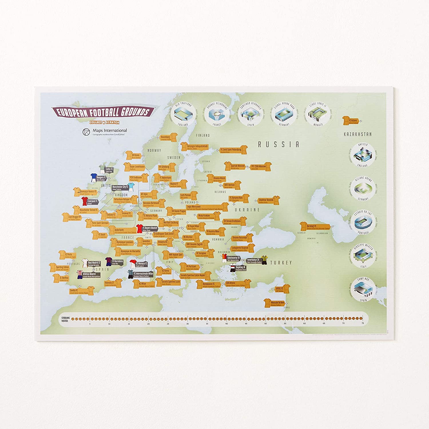 Scratch Off European Football Gift Grounds Map Poster – 59.4cm (w) x ...