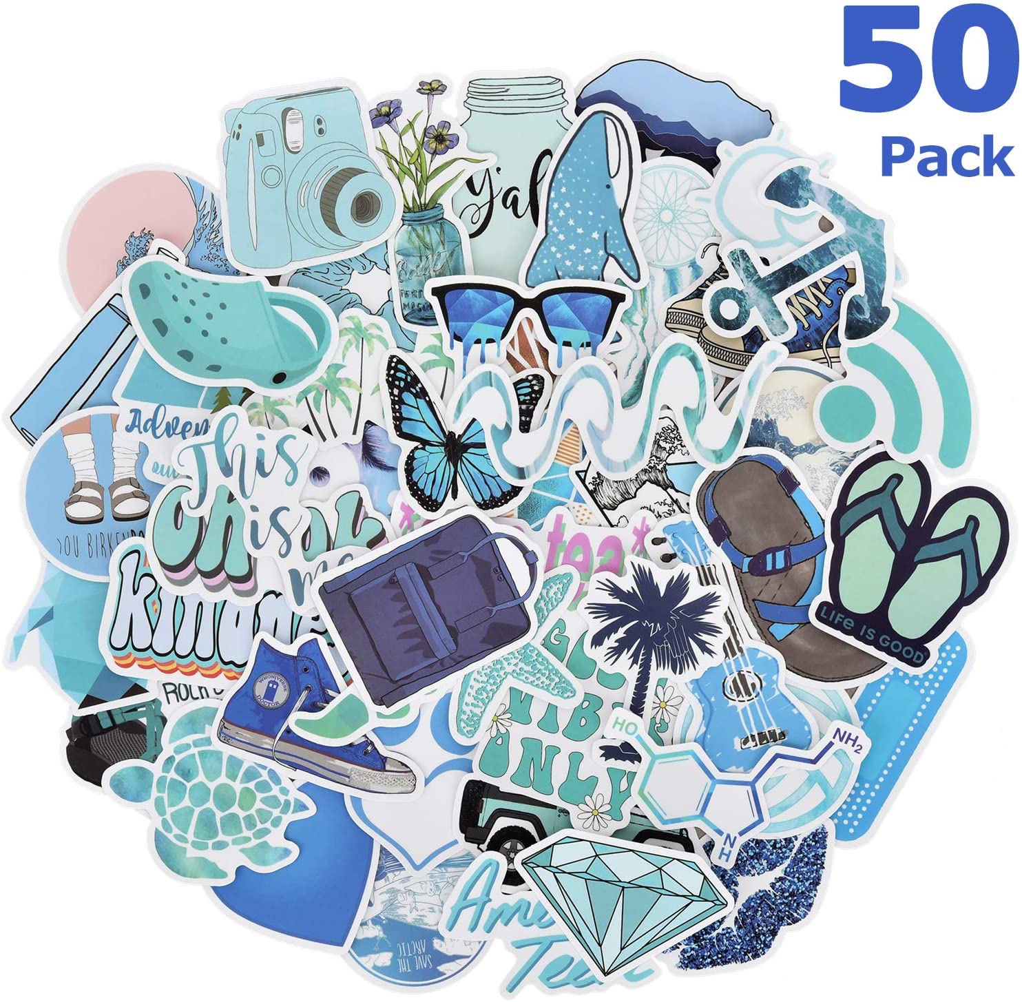 Willingood 50 Pack Cute Vsco Stickers, Water Bottle Stickers, Girl Blue ...